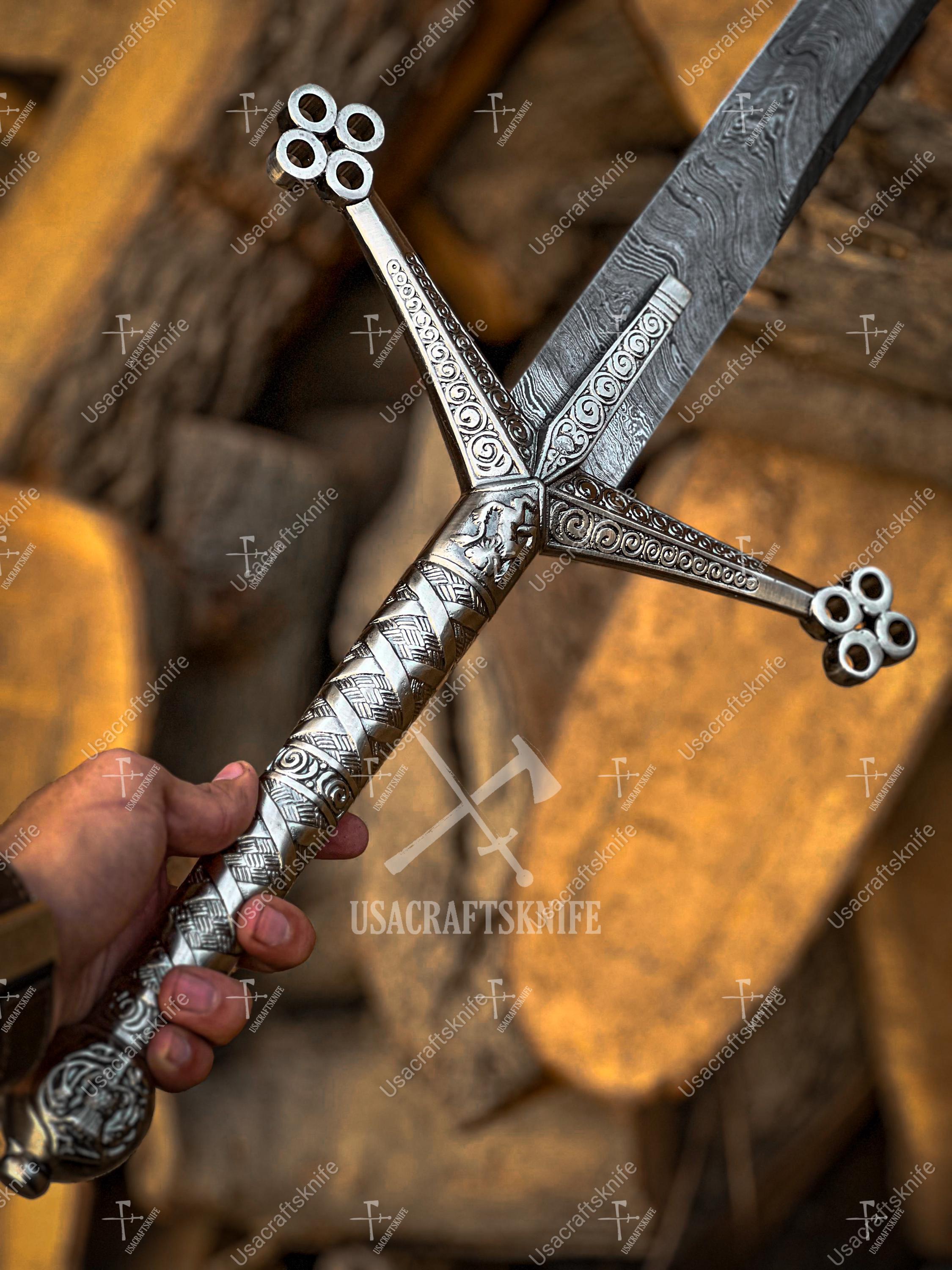 Handmade Scottish Claymore Damascus Viking Medieval Swords With Leather ...
