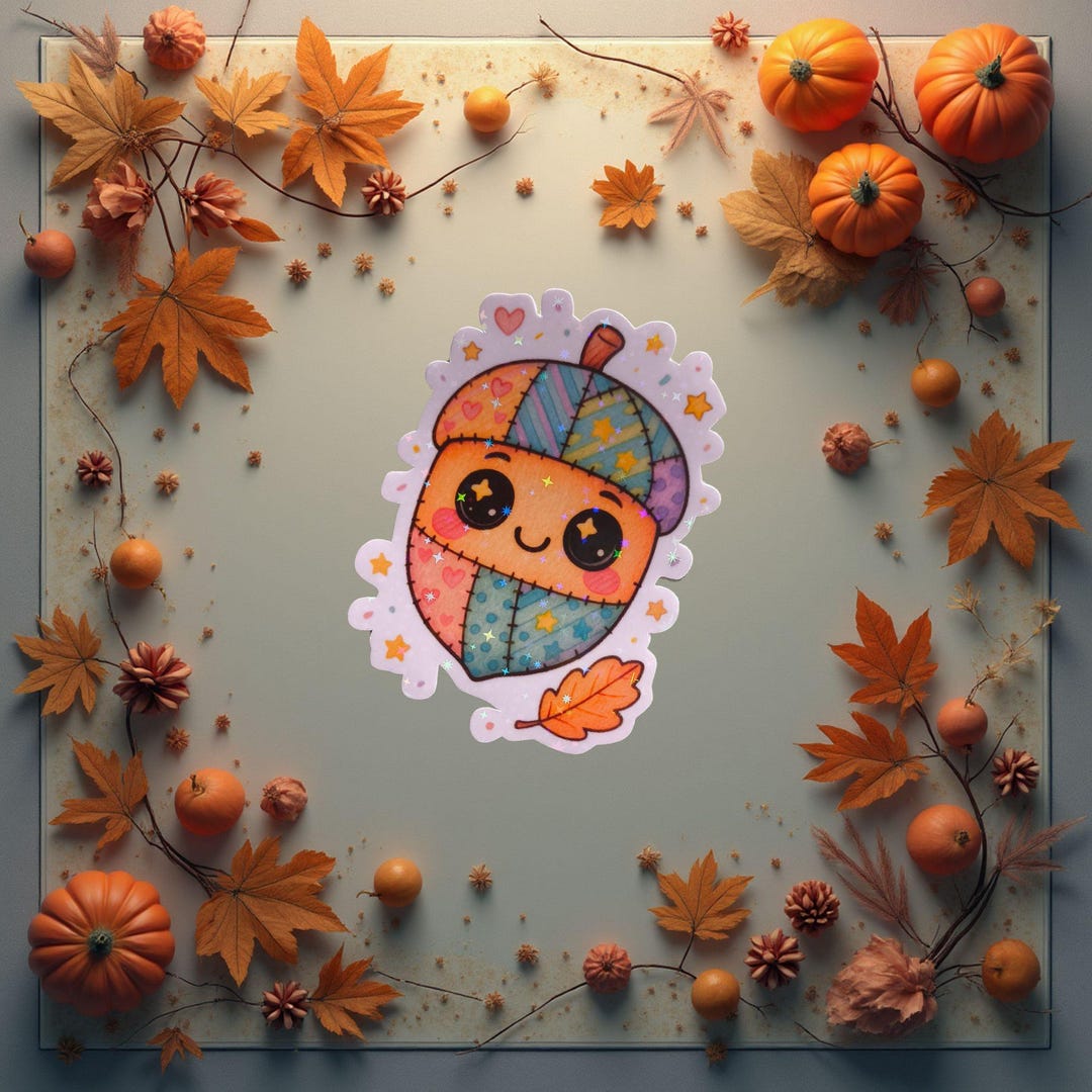 Patchwork Acorn Stickers - Cute Autumn Design - Handmade Autumn ...