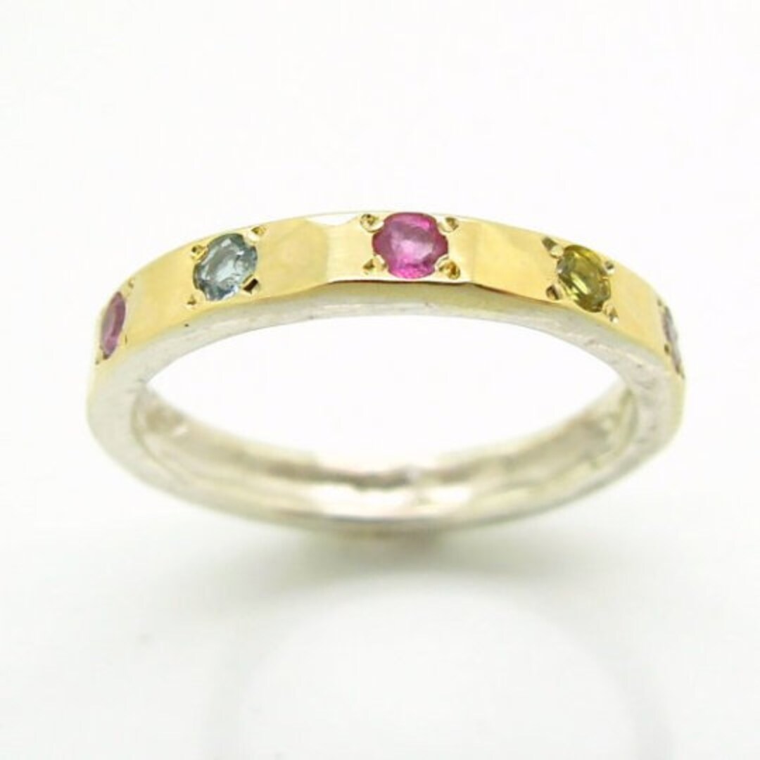 Tourmaline Ring, Silver and Gold, Multi Gemstone Ring, Slim Ring, Thin ...
