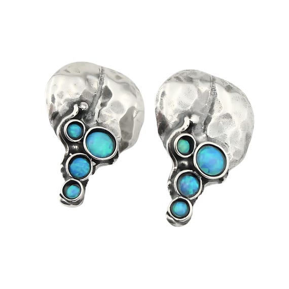 Mosaic Opal Earrings Sterling Silver Earrings Handmade Opal Earrings Silver Stud Opal Earrings Israeli Designers Hadar Jewelry Etsy