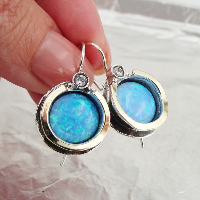 Round Big Gemstone Earrings Solid Sterling Silver Earrings | Etsy