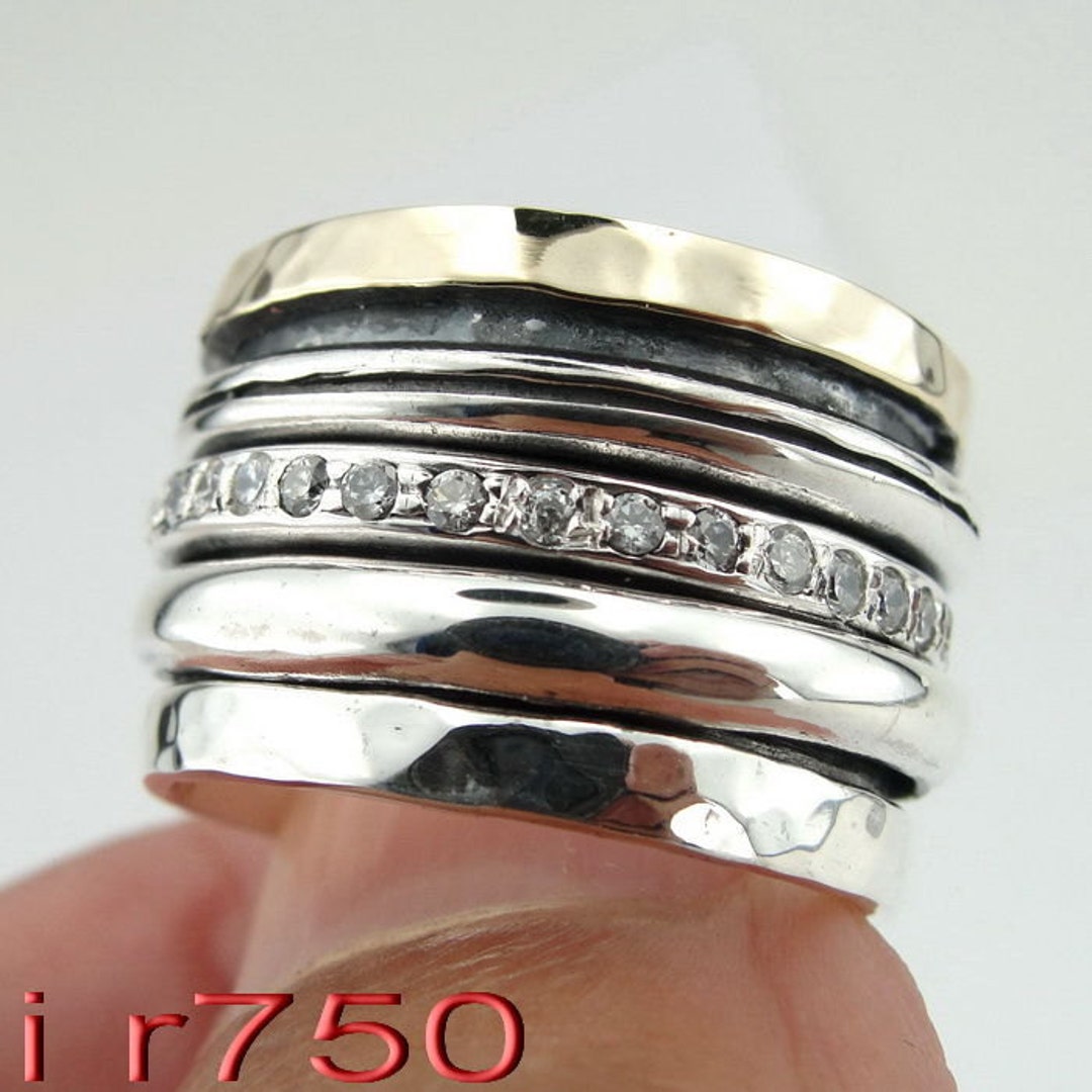 Stunning Handmade 9K Yellow Gold Silver Swivel CZ Ring - Etsy