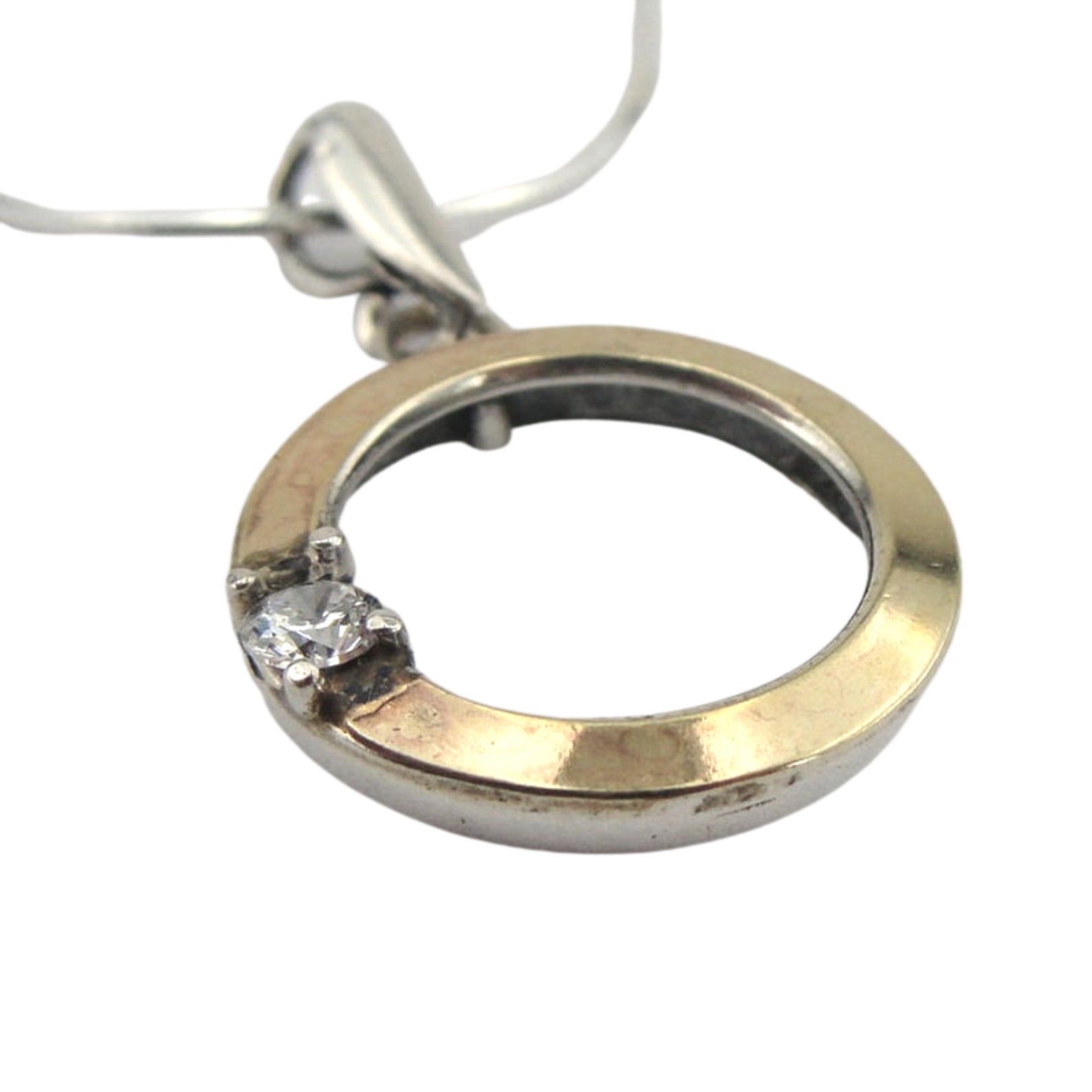 Modern 9k Yellow Gold & 925 Silver CZ Pendant round Chain - Etsy