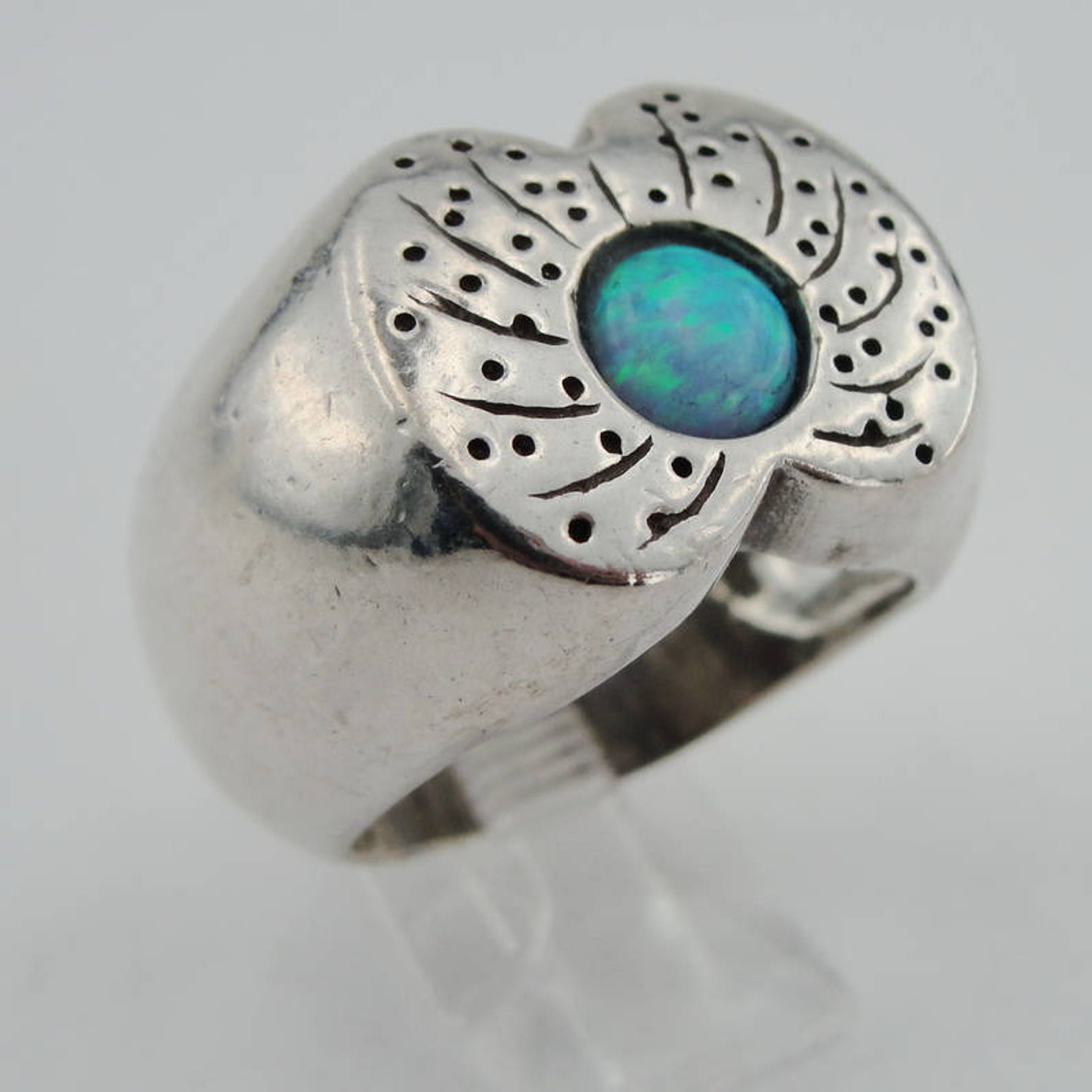 Unique Sterling Silver 925 Apple shape Wide big Ring Opal | Etsy