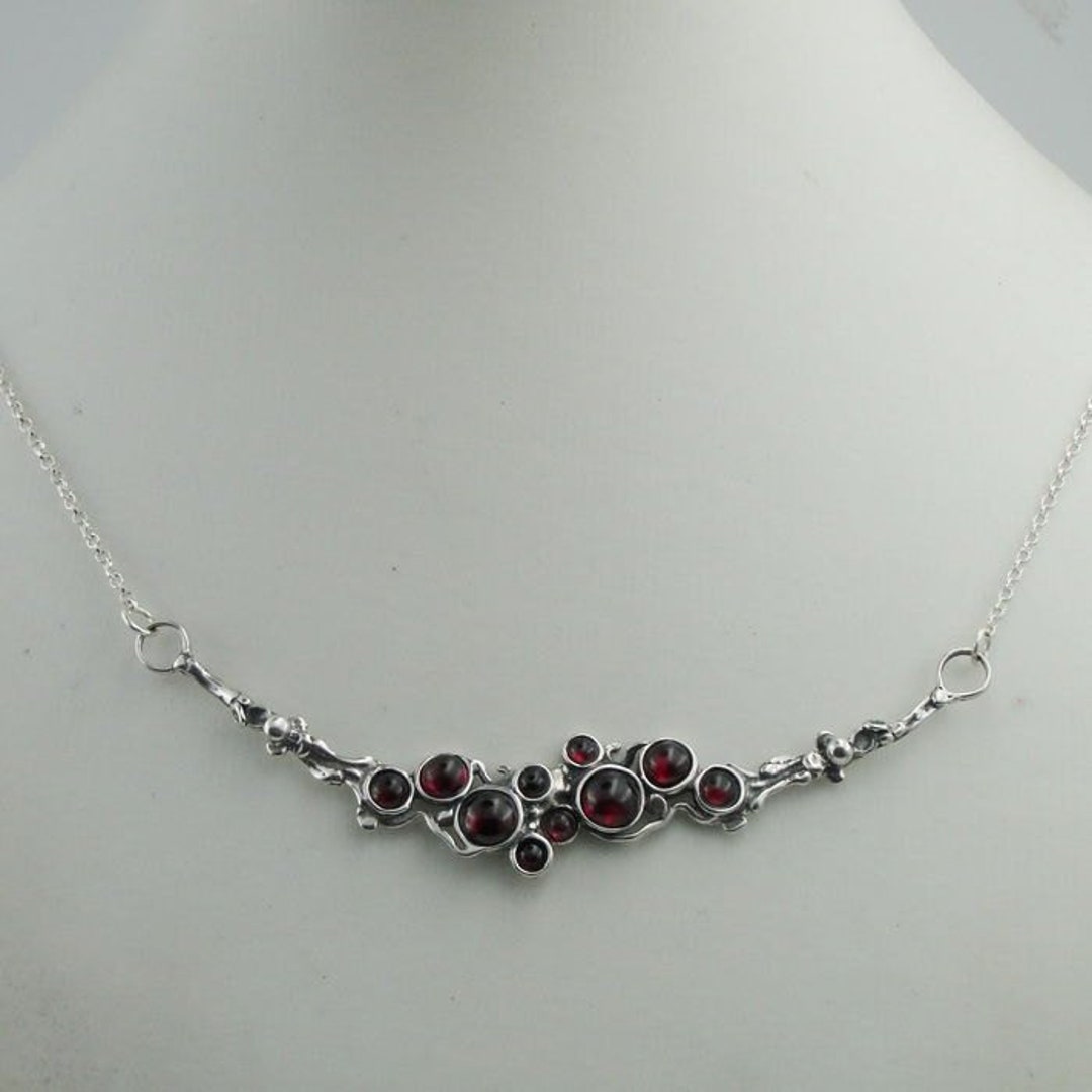 Hadar Fine Sterling Silver Cluster Burgundy Garnet Pendant - Etsy
