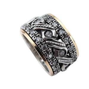 Zircon Ring, Sterling Silver, and Yellow Ring, Wide Swivel Silver Ring, Handmade Silver Zircon ...