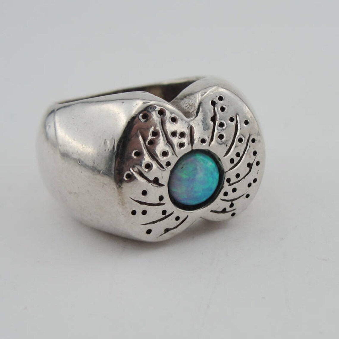 Unique Sterling Silver 925 Apple shape Wide big Ring Opal | Etsy