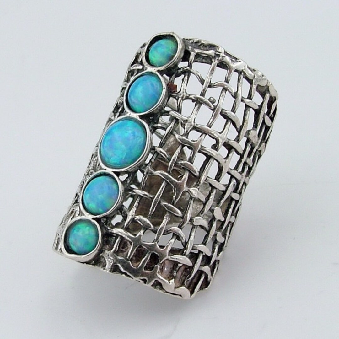 Long Sterling Silver Net Textured With 5 Mosaic Opal Blue - Etsy