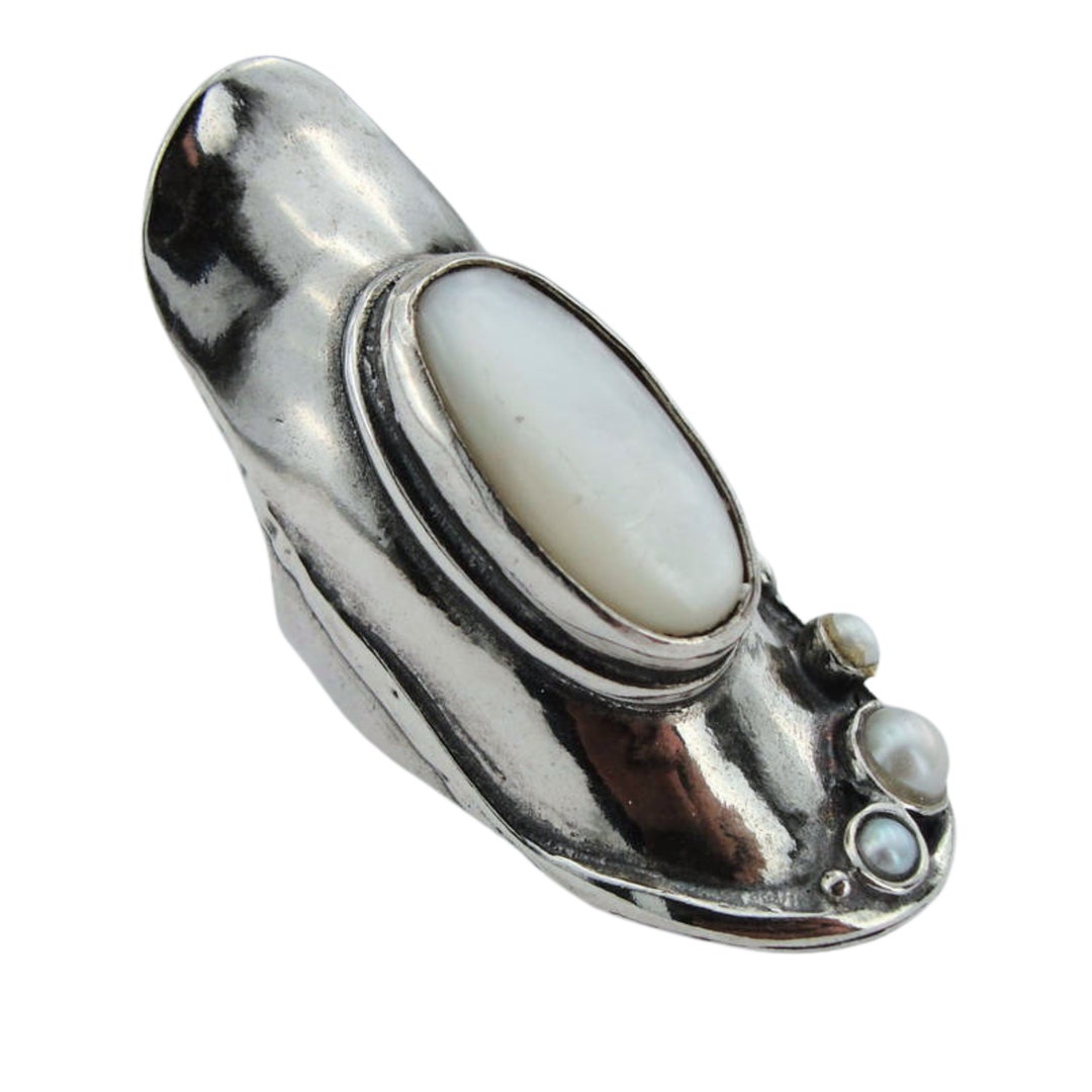 Pearl Ring, Sterling Silver Ring, Long Silver Ring, Handmade Finger ...