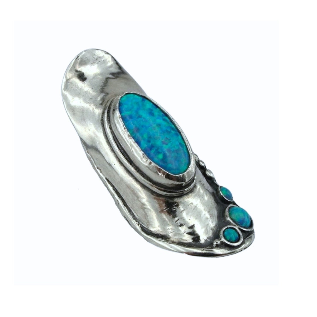 Mosaic Opal Ring, Sterling Silver Ring, Long Silver Ring, Handmade ...