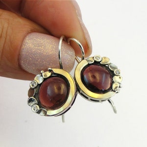 Round Big Gemstone Earrings, Solid Sterling Silver Earrings With Big ...