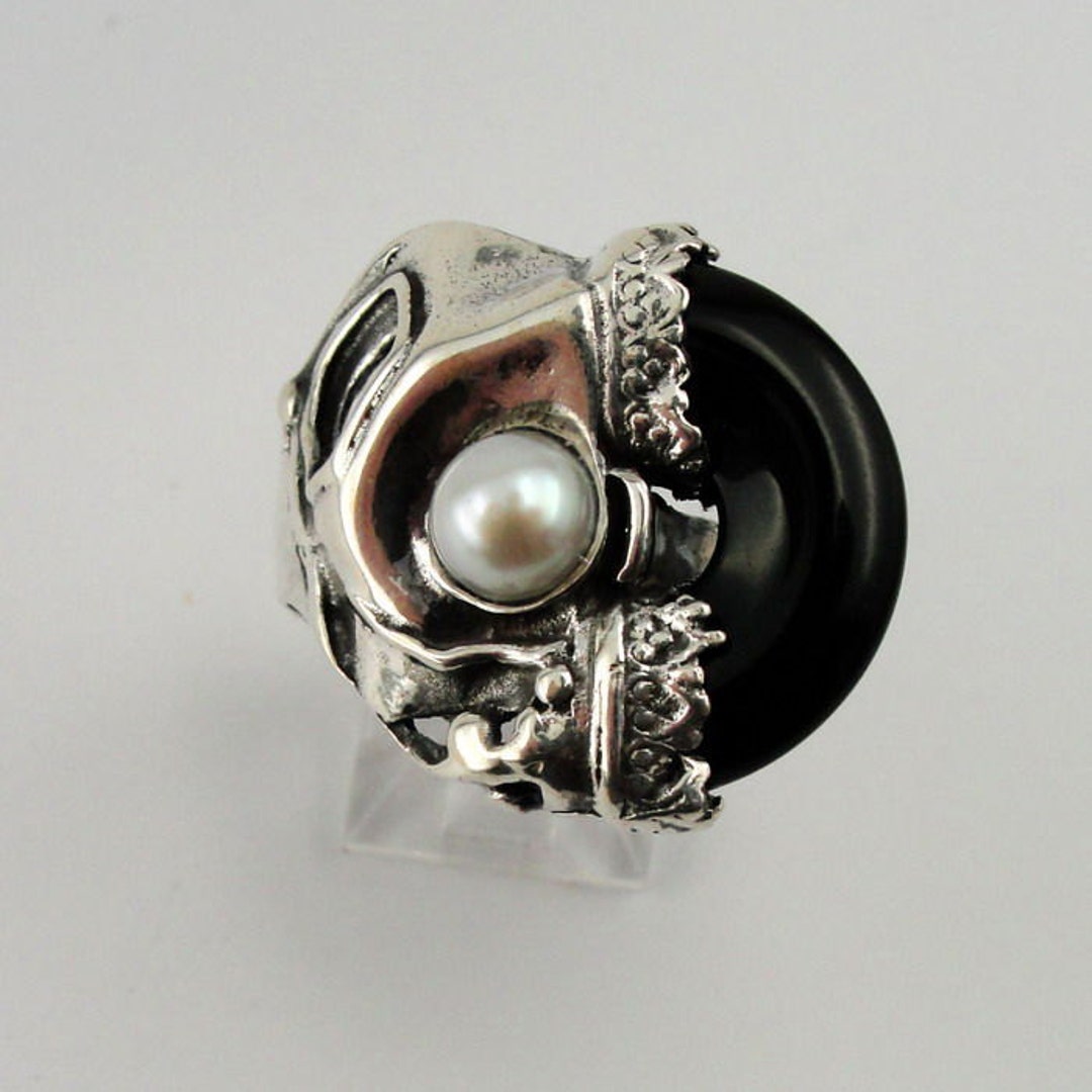 Israel Handmade Unique 925 Sterling Silver Onyx and Pearl Woman Ring ...