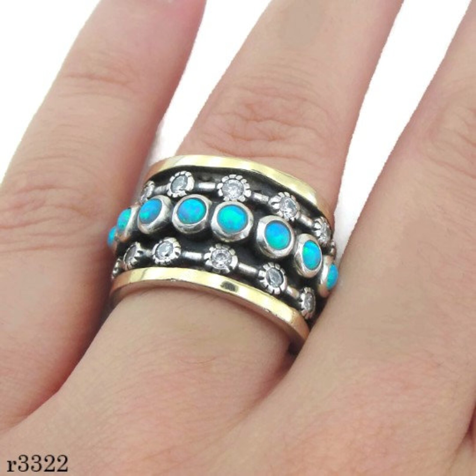 Opal Spinner Ring for Woman Unique Spinner Textured Ring Blue - Etsy