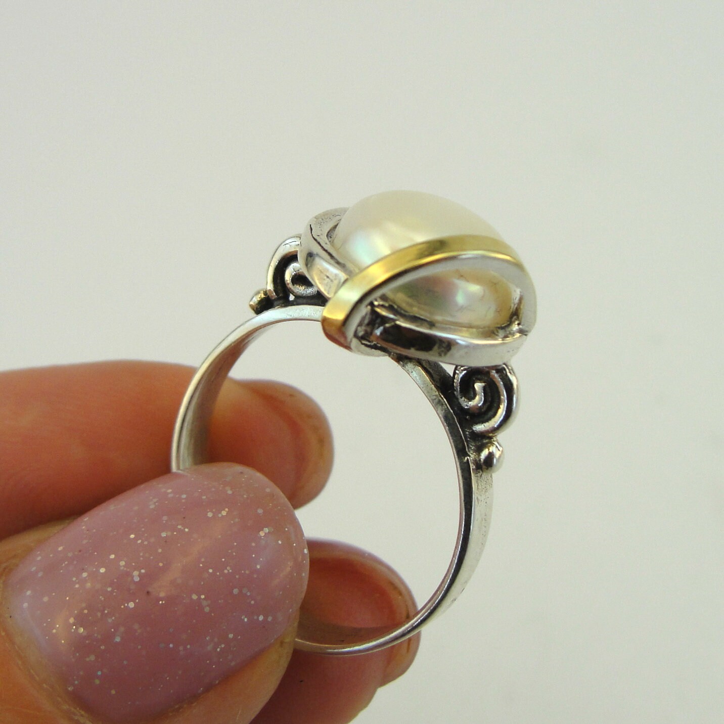 Unique Ring with White Pearlsize 7 Sterling Silver & 9k | Etsy