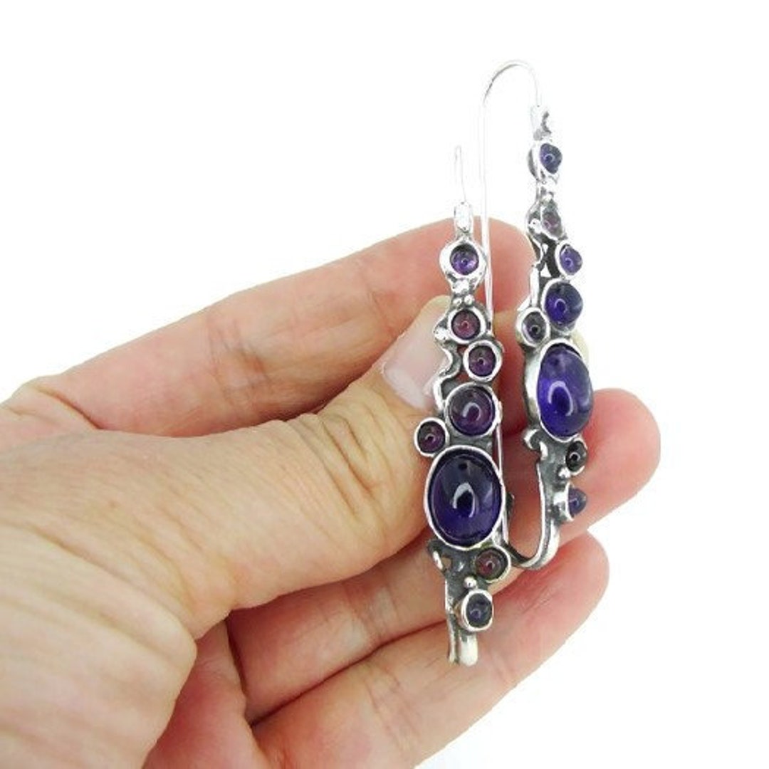 Hadar Jewelry, Long Sterling Silver Amethyst Earrings , Israel Jewelry ...