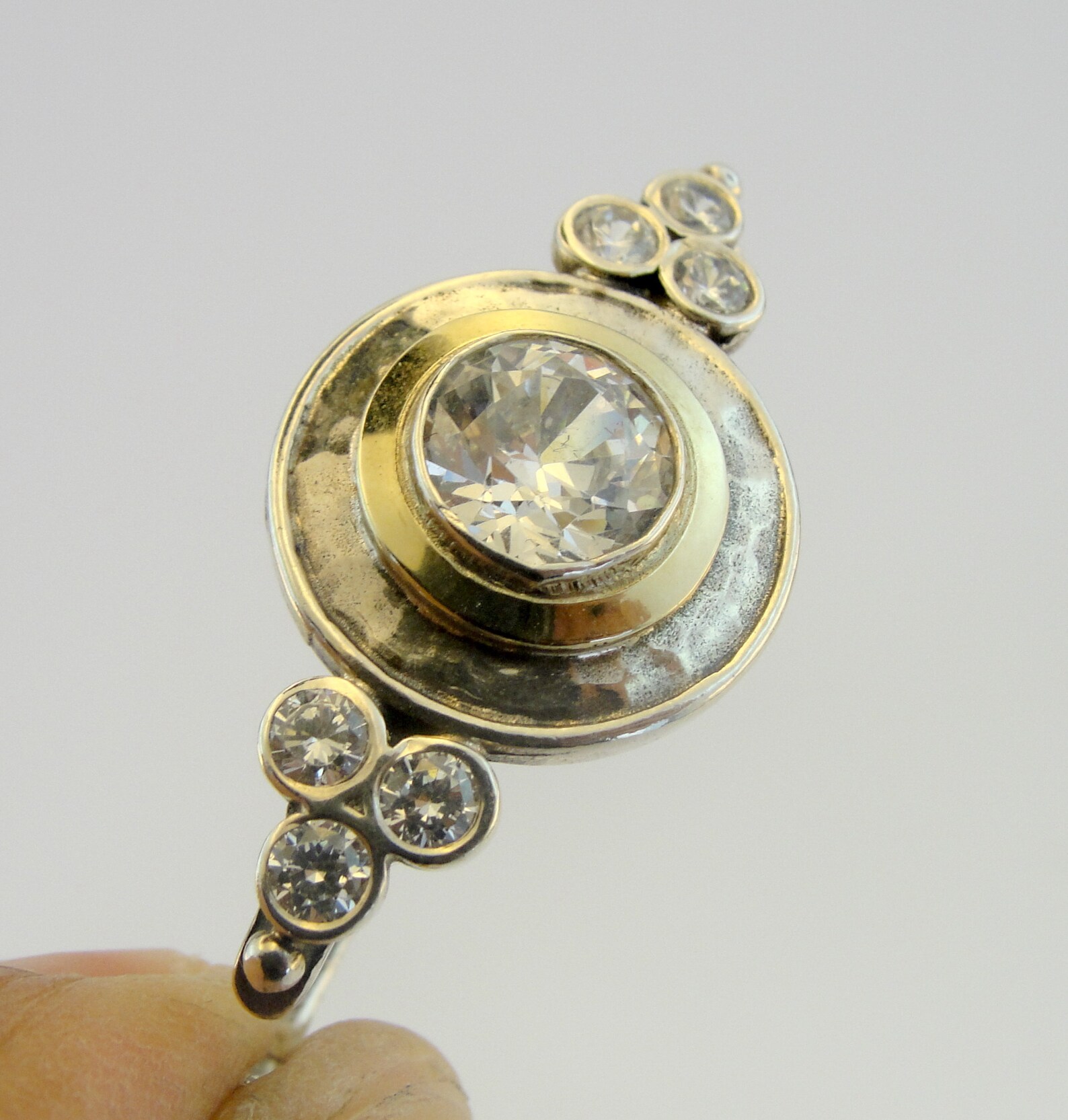 Rings Cz 9K Yellow Gold & 925 Sterling Silver Cz Round Ring - Etsy