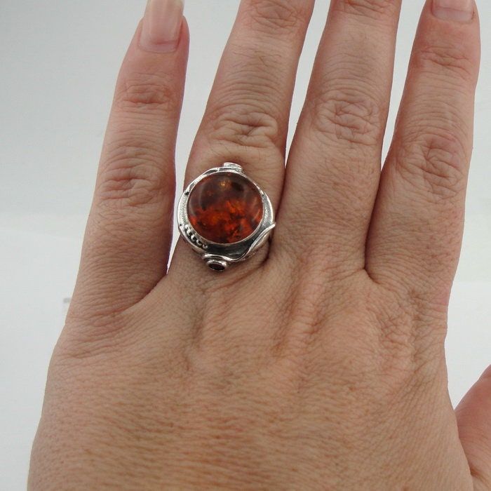 Unique Sterling Silver Amber Rings For Women Big Statement | Etsy
