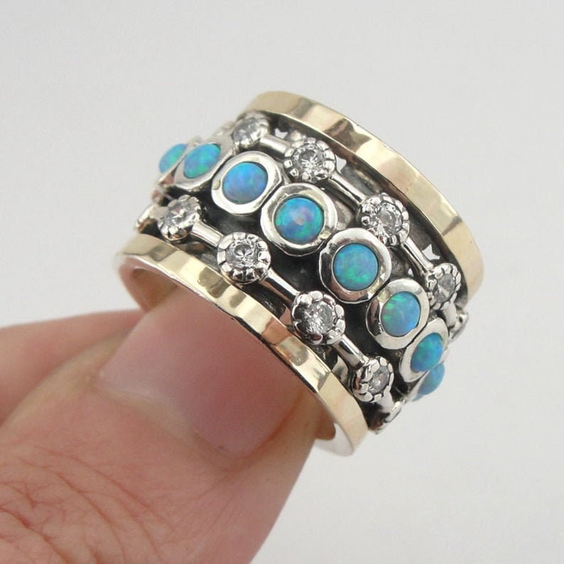 Opal Spinner Ring for Woman Unique Spinner Textured Ring Blue - Etsy