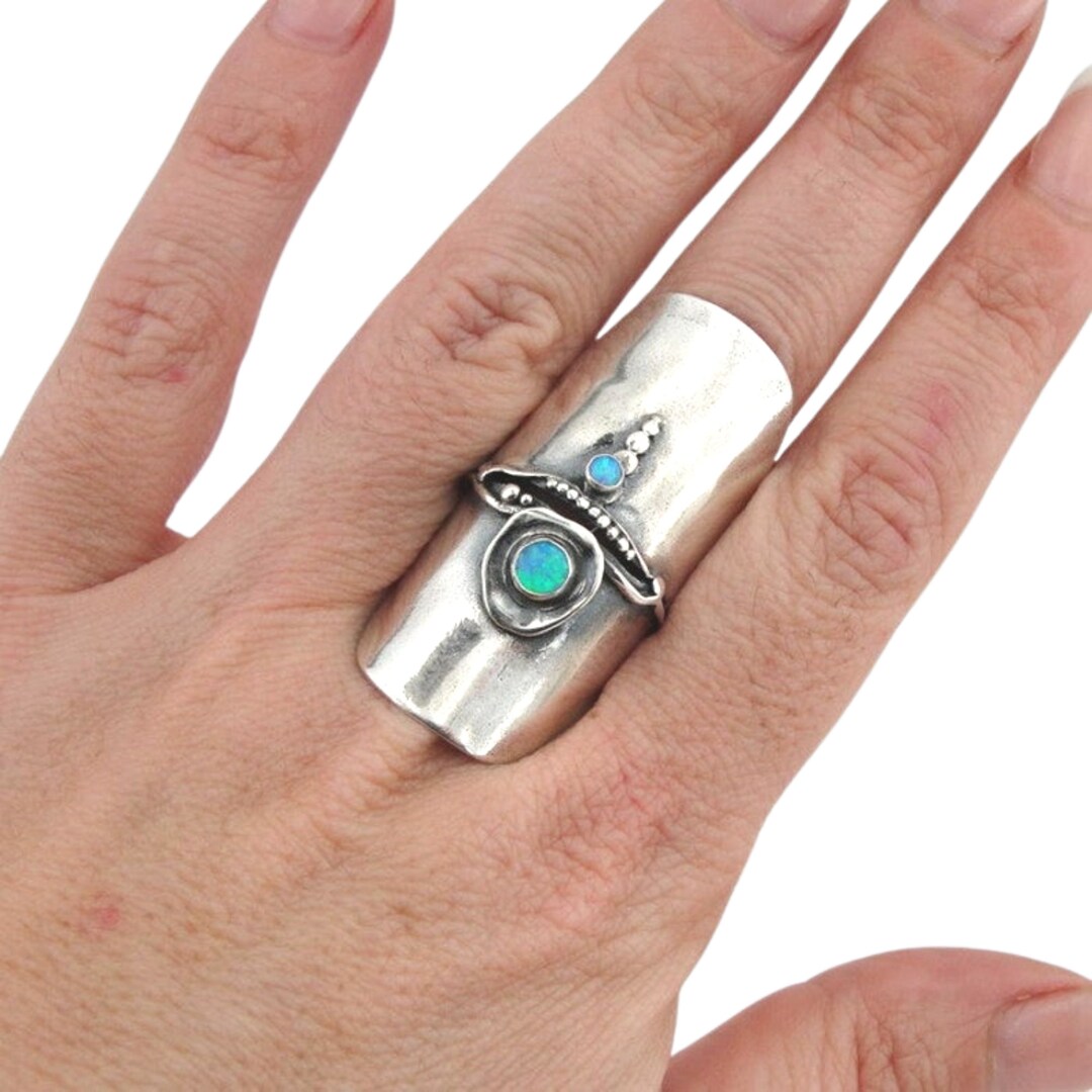 Mosaic Opal Ring, Sterling Silver Ring, Long Silver Ring, Handmade Opal ...