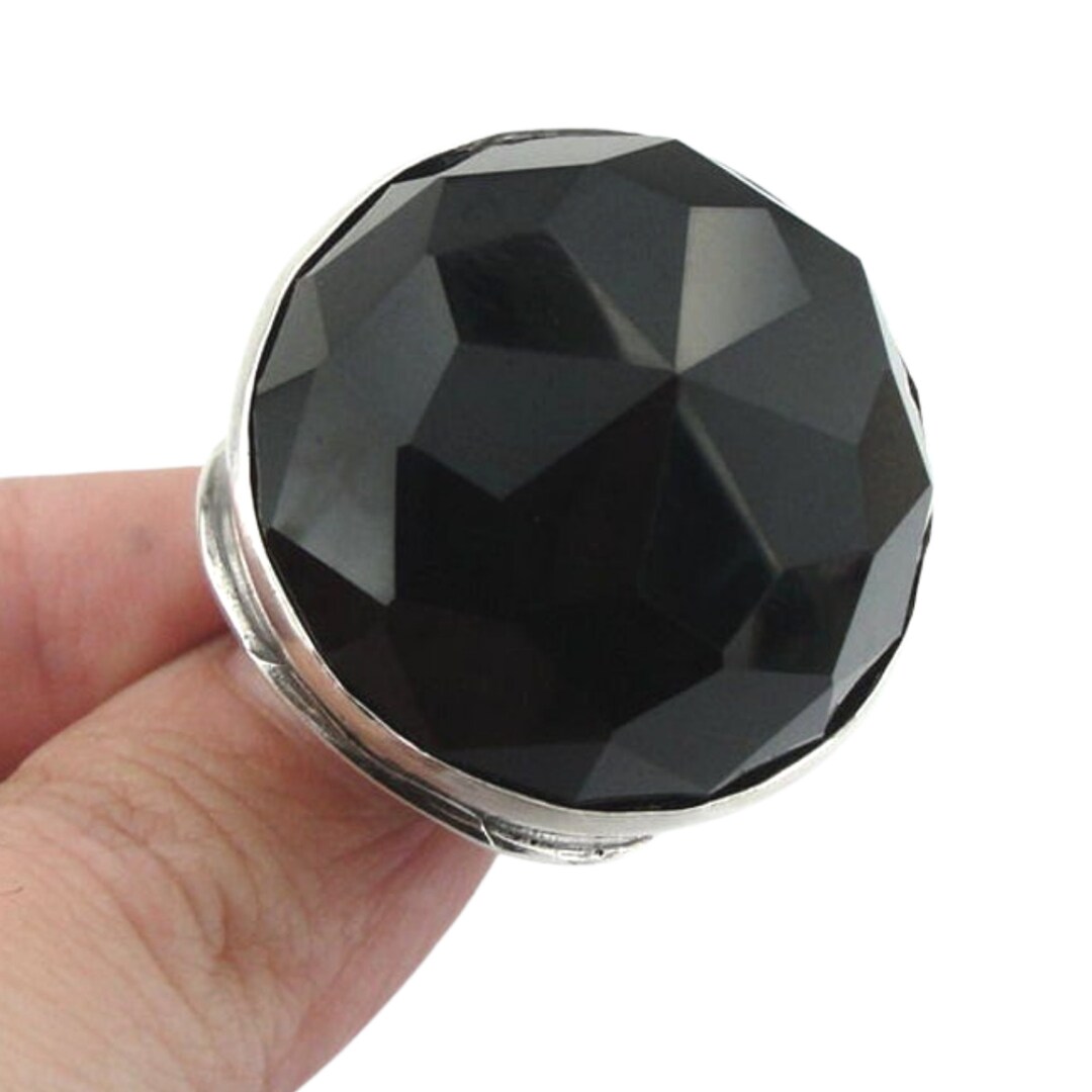 Sterling Silber Statement Ring: Großer Schwarzer Onyx Edelstein, Unisex ...