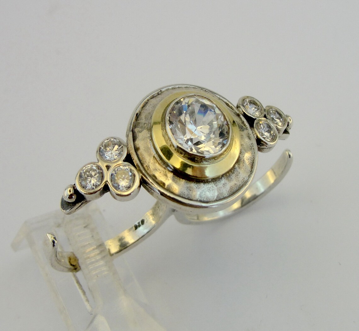 Rings Cz 9K Yellow Gold & 925 Sterling Silver Cz Round Ring - Etsy