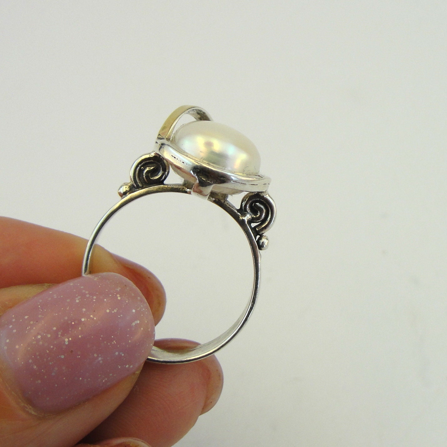 Unique Ring with White Pearlsize 7 Sterling Silver & 9k | Etsy
