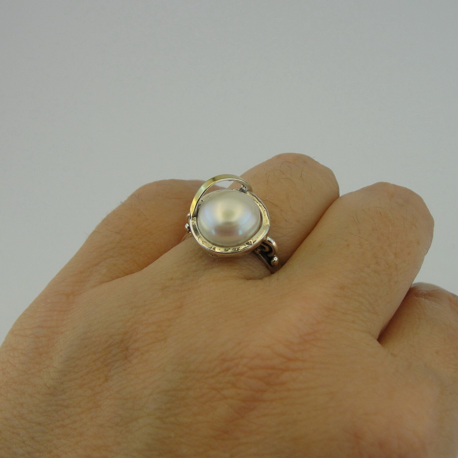 Unique Ring with White Pearlsize 7 Sterling Silver & 9k | Etsy
