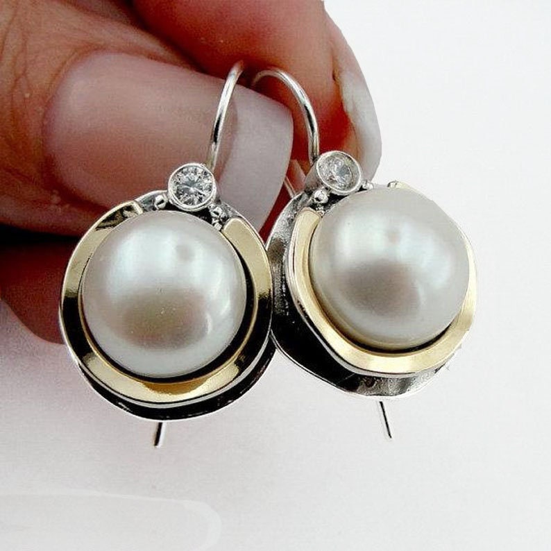 Round Big Gemstone Earrings Solid Sterling Silver Earrings | Etsy