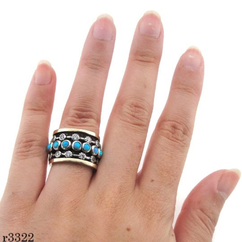 Opal Spinner Ring for Woman Unique Spinner Textured Ring Blue - Etsy