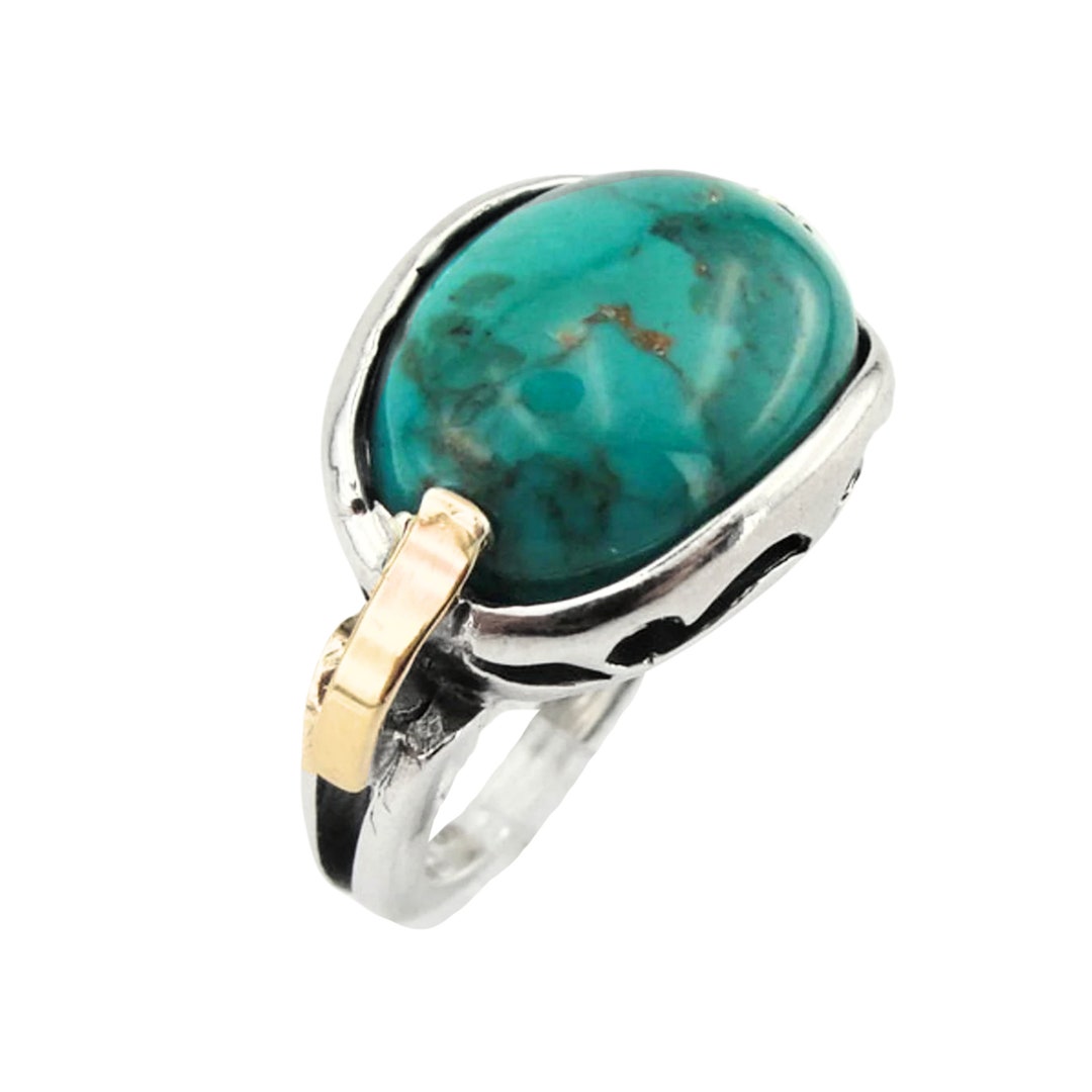 Turquoise Ring, Sterling Silver and Gold Ring, Statement Ring, Bold ...