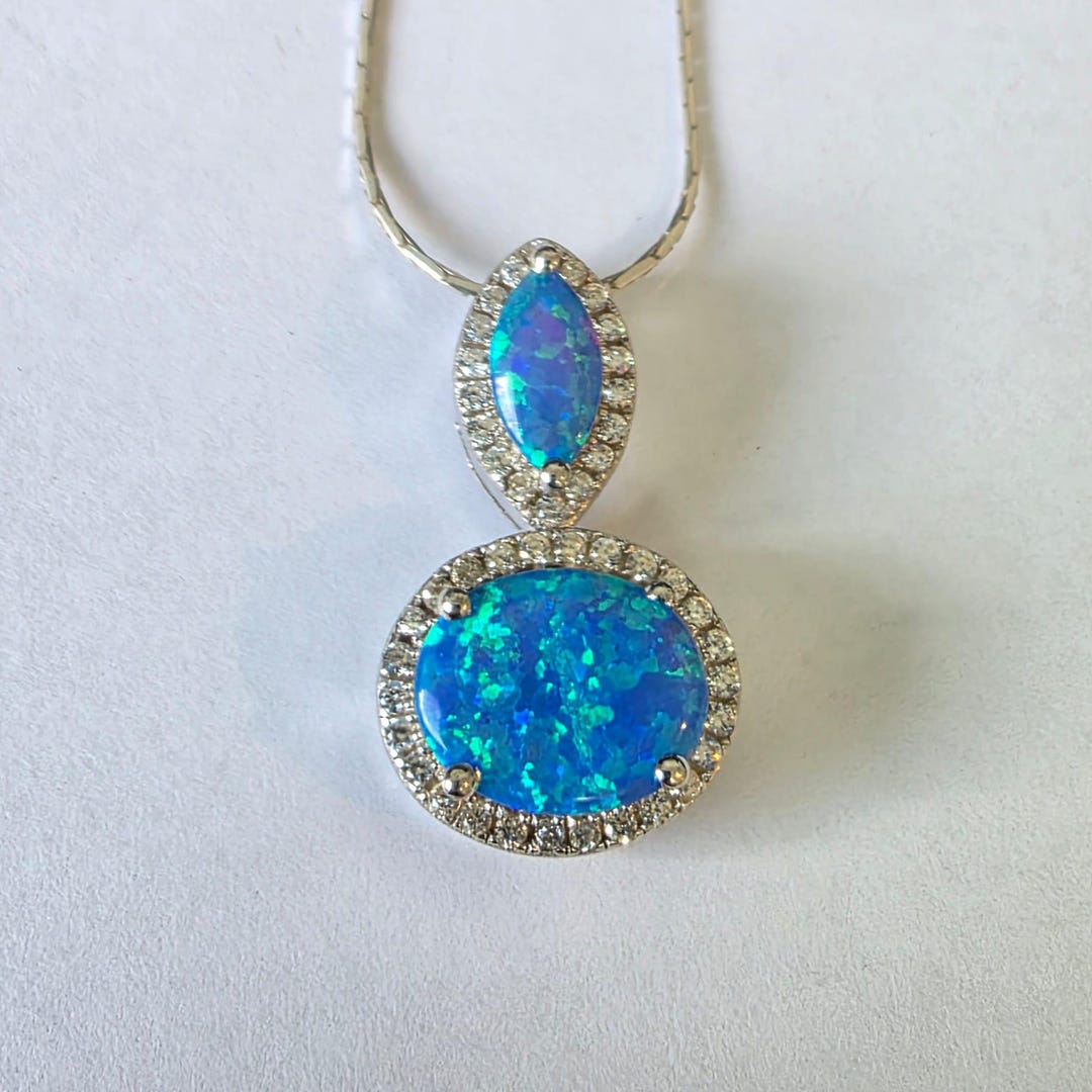 Blue Opal Pendant: 925 Sterling Silver, 9K Gold Frame, Hadar Jewelry - Etsy