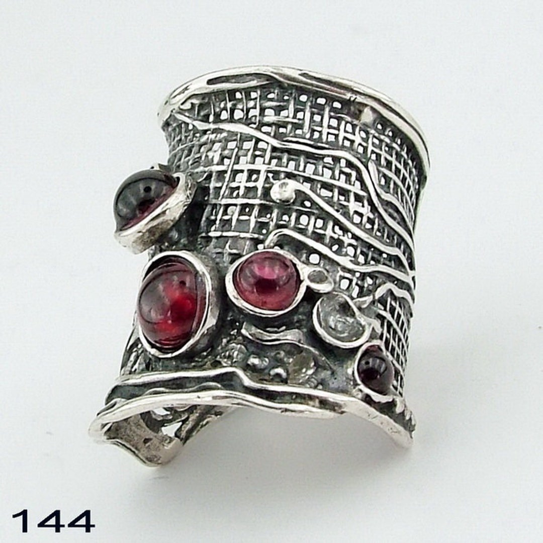 Hadar Jewelry Handcrafted Sterling Silver Garnet Ring Size 8, Red Stone ...