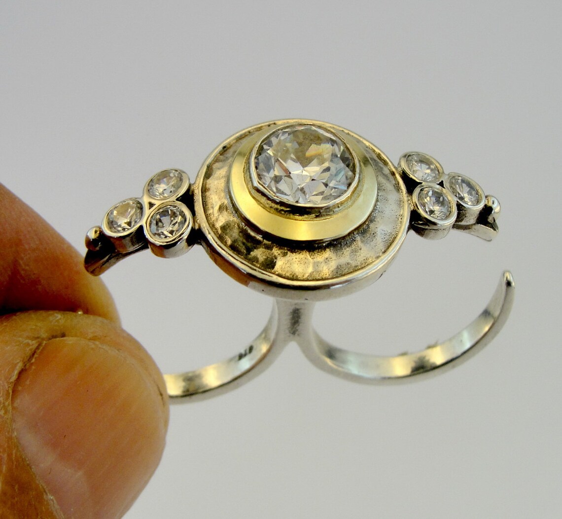 Rings Cz 9K Yellow Gold & 925 Sterling Silver Cz Round Ring - Etsy