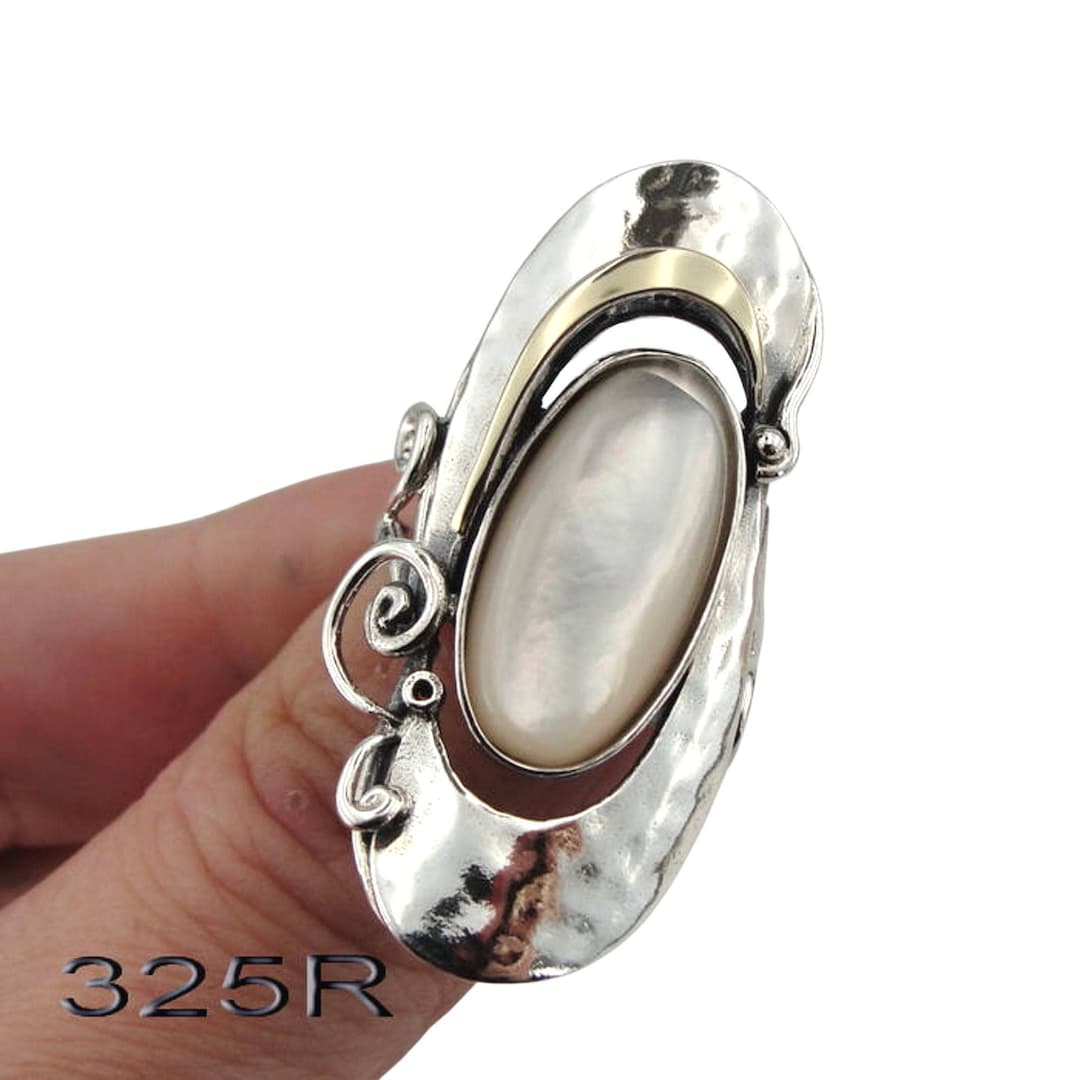 Long Ring, Made of Sterling Silver, 9K Yellow Gold, and Big Natural ...