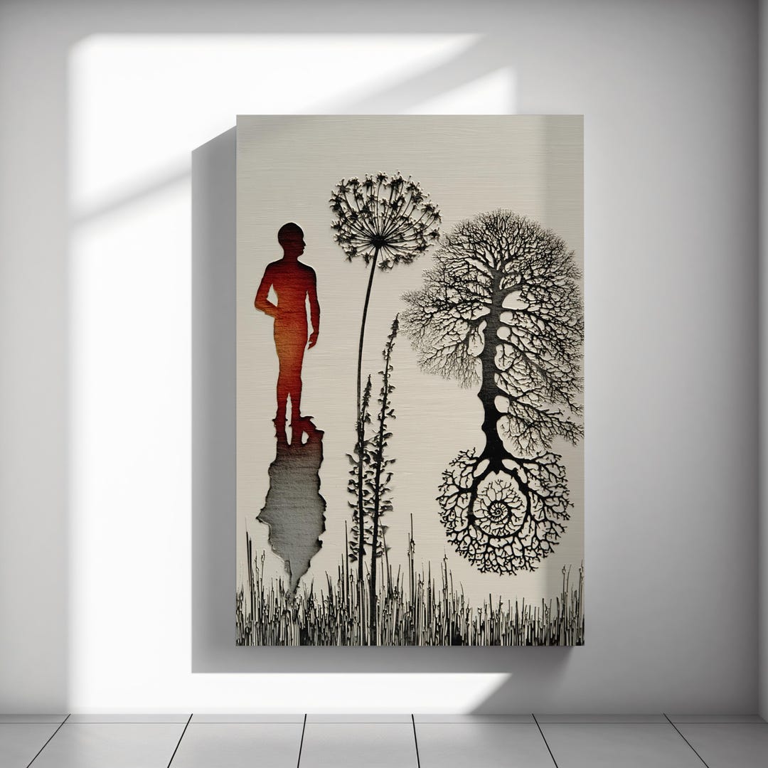 Figure With Botanical Forms, Papercut Relief Art Print, Conceptual ...