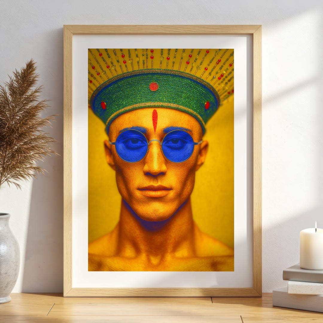 Blue-tinted Idol No.9, Abstract Portrait Wall Art Print, Conceptual ...