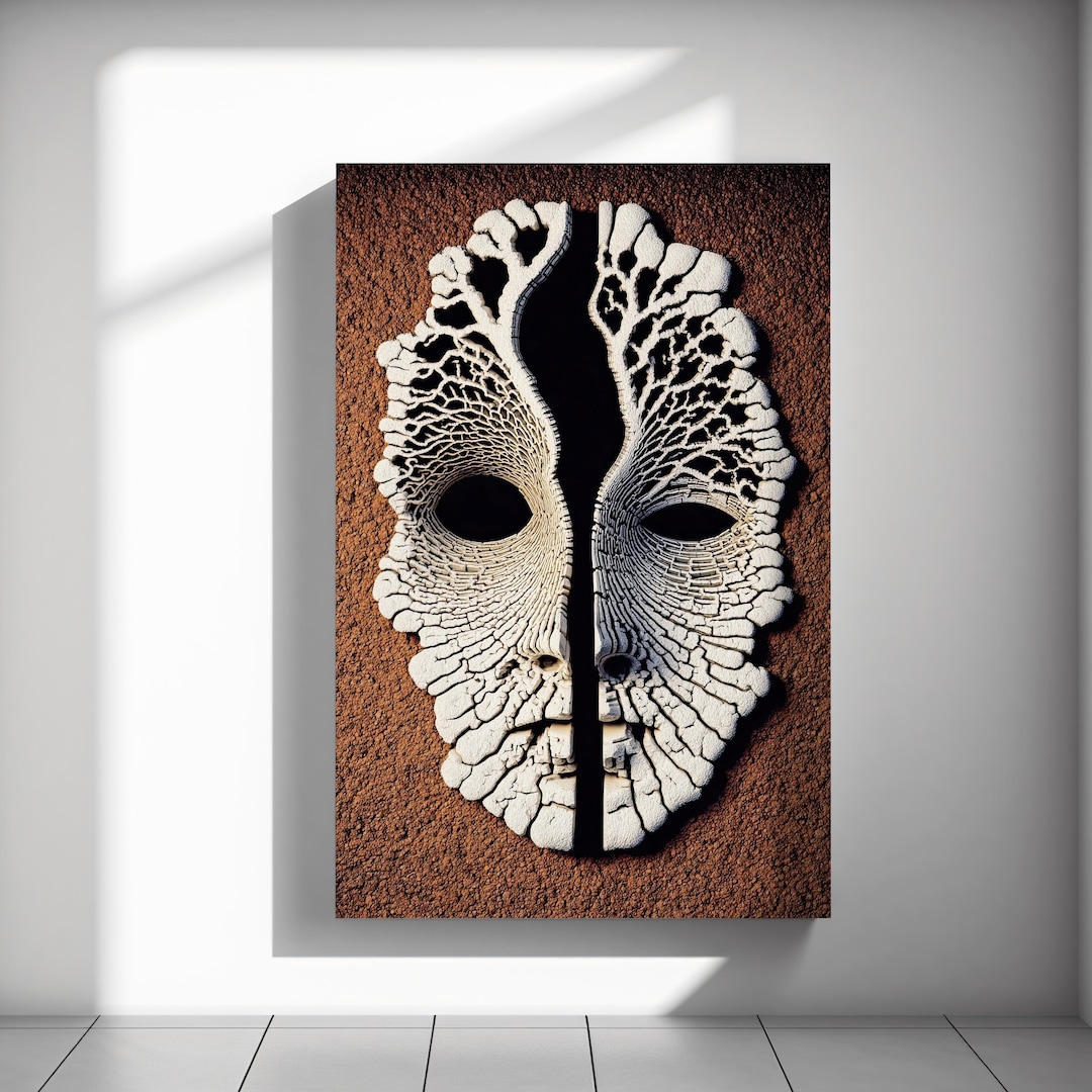 Mask Relief Sculpture, Mythic Face Art Print, Abstract Face Poster ...