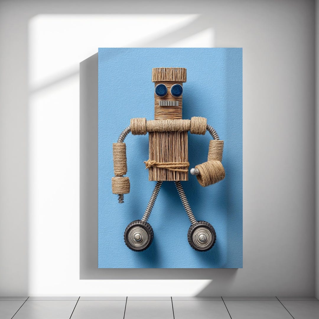 Cute Robot Figure, Straw and Hardware Craft, Kids Room Poster, Playroom ...