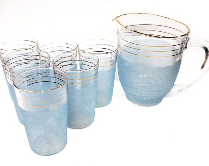 Retro Blue Glass Lemonade Set C.1950s - Etsy