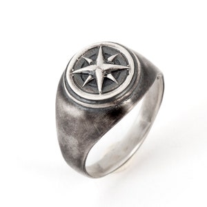 Nautical Compass Ring for Men, 925 Sterling Silver Compass Ring, Small Compass Ring Silver, Mens ...
