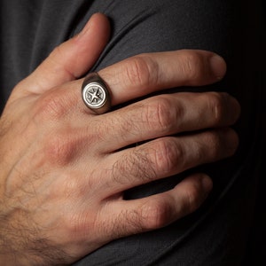 Nautical Compass Ring for Men, 925 Sterling Silver Compass Ring, Small ...