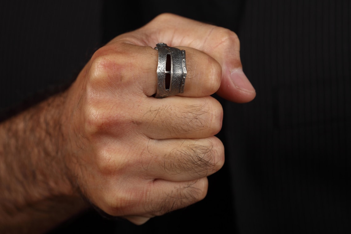 Rustic Silver Ring Knight Ring Helmet Mask Ring Rustic Men | Etsy