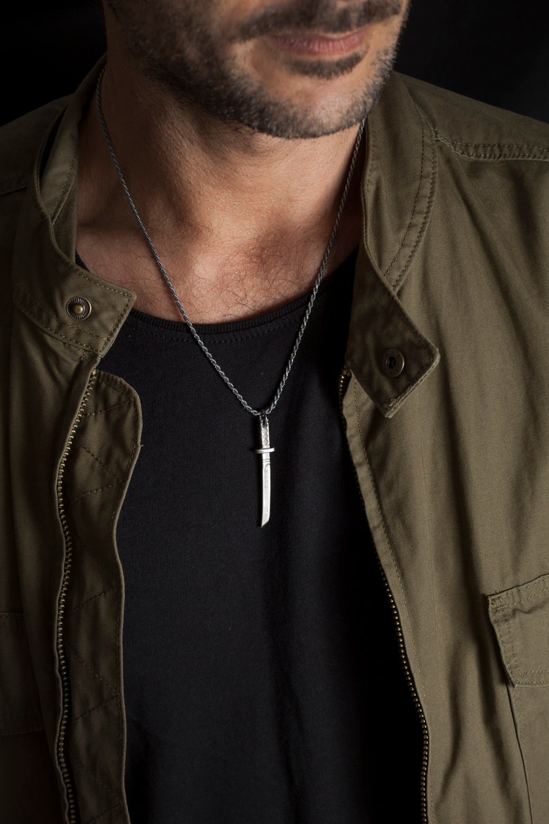 Sterling Silver Samurai Sword Necklace: Unisex Japanese Pendant ...