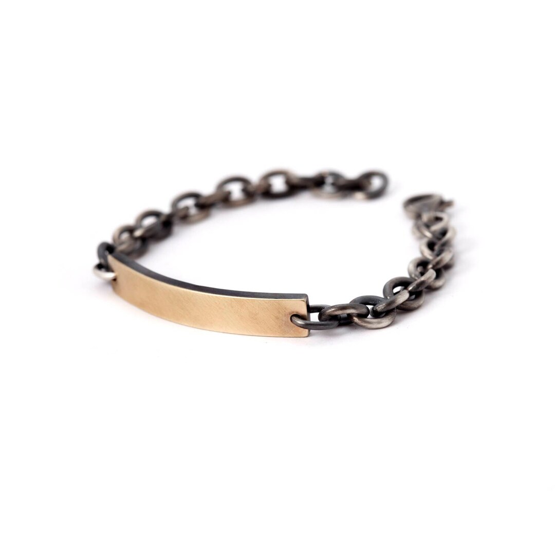 Personalized Mens Bracelet: 14K Gold Name Plate, Sterling Silver Chain ...