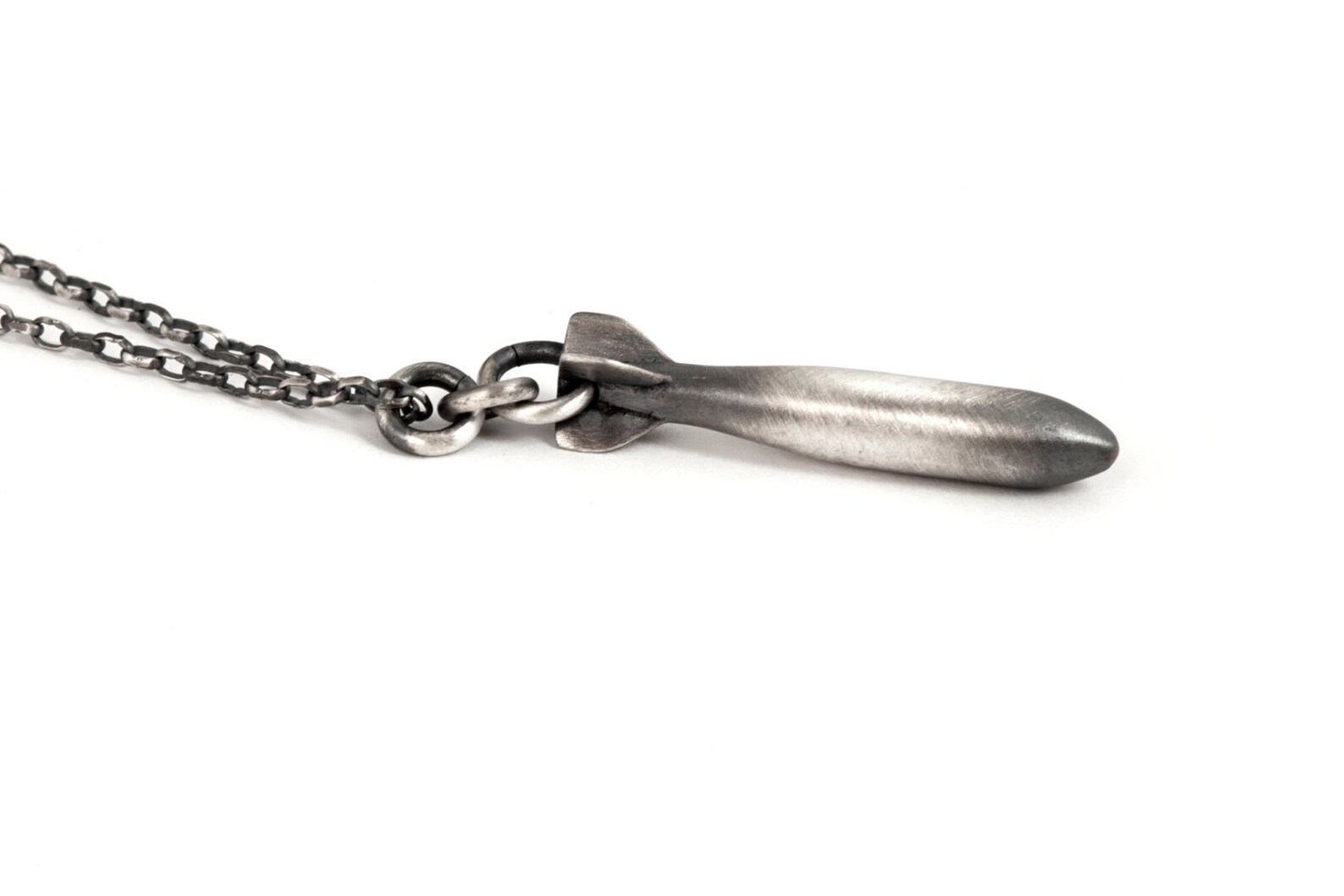 Oxidized Sterling Silver Torpedo Bomb Necklace - Handmade Men's Pendant ...