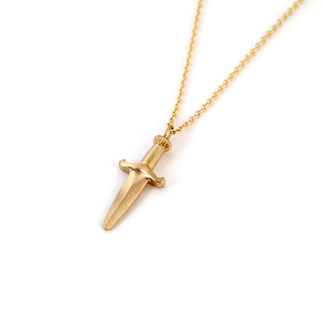 14K Gold Dagger Knife Pendant Necklace, Dagger Necklace Gold, Dagger ...