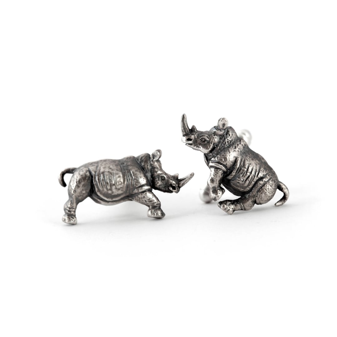 Animal Cufflinks Sterling Silver Rhino Cufflinks - Etsy