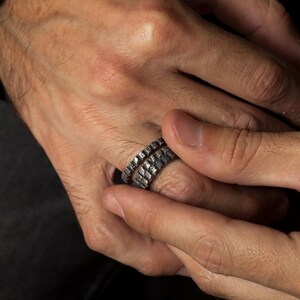 Mens Stacking Rings Set of 3 Texture Rings for Men in Black Oxidized ...