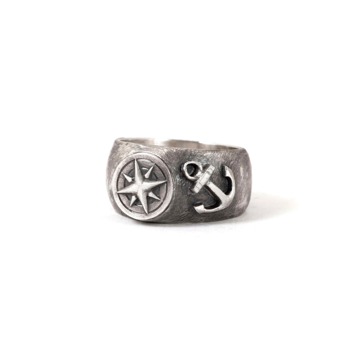 Compass Star and Anchor Ring for Men in Solid Sterling Silver - Etsy Israel