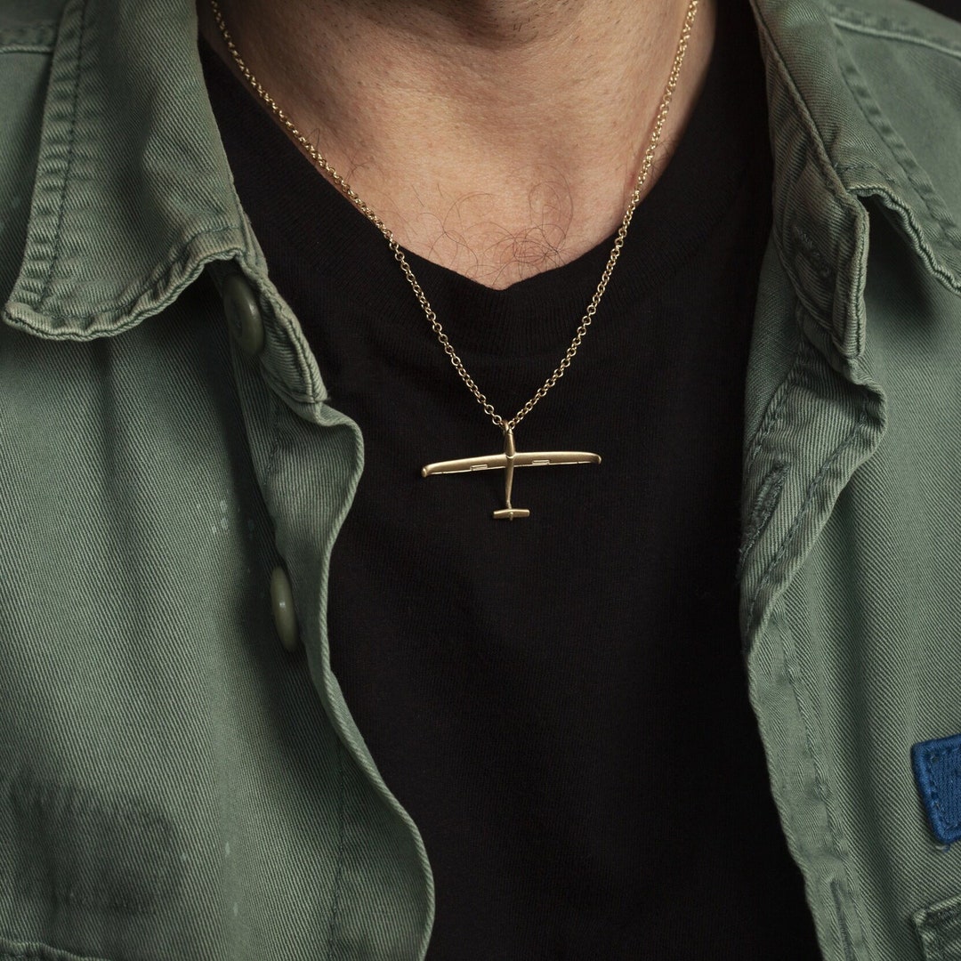 14K Gold Glider Plane Necklace: Whimsical Pilot Jewelry - Etsy